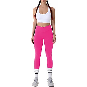 Sunzel Workout Leggings for Women, Squat Proof High Waisted Yoga Pants 4 Way Stretch, Buttery Soft V Cross Waist - 28" Hot Pink Medium
