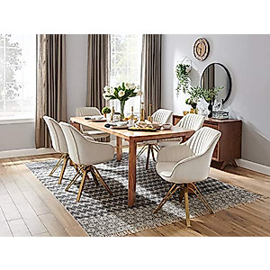 Volans Mid Century Modern Desk Chair No Wheels, Upholstered Swivel Accent Chair with Hollow Brushed Gold Plated Legs Office Chair for Home Office Bedroom, Beige Off White