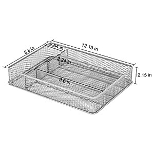 TQVAI Mesh Cutlery Tray 5 Compartments Kitchen Silverware Holder Utensil Flatware Organizer, Silver