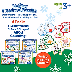 Learning Resources Holiday Preschool Puzzle Pack - Self-Correcting Puzzles, Christmas Preschool Toys, Educational Christmas Gifts , Christmas Gifts for Boys and Girls, Ages 3+