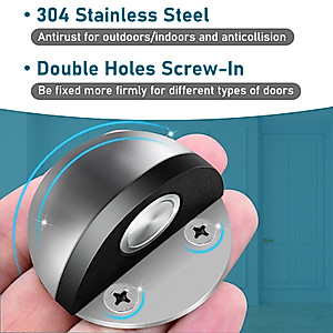 KOLAKO Magnetic Door Stops, 4 Pack Door Stoppers for Bottom of Door, Brushed Stainless Adhesive Floor Wall Mount Magnet Doorstops Dome Door Holders No Drill Magnetic Door Stoppers, Silver