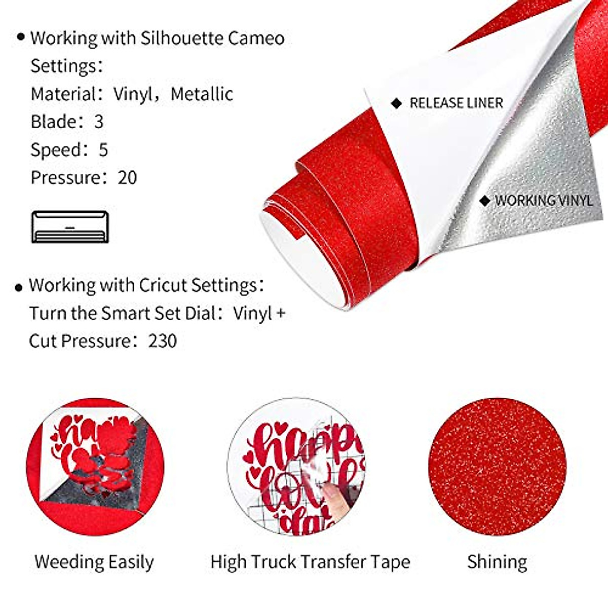 GIRAFVINYL Red Glitter Vinyl Roll,Glitter Permanent Vinyl 12" x 6ft Christmas Red Vinyl Roll for Craft Decor, Home Decor,Car Sticker,Signs,