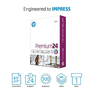 HP Printer Paper | 8.5 x 11 Paper | Premium 24 lb | 1 Ream - 500 Sheets | 100 Bright | Made in USA - FSC Certified | 112400R