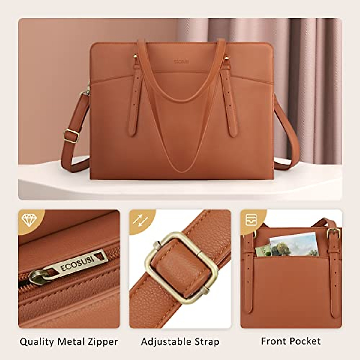ECOSUSI Laptop Bag for Women 15.6 Inch Work Briefcase Tote Professional with Shoulder Strap for Business Travel Office