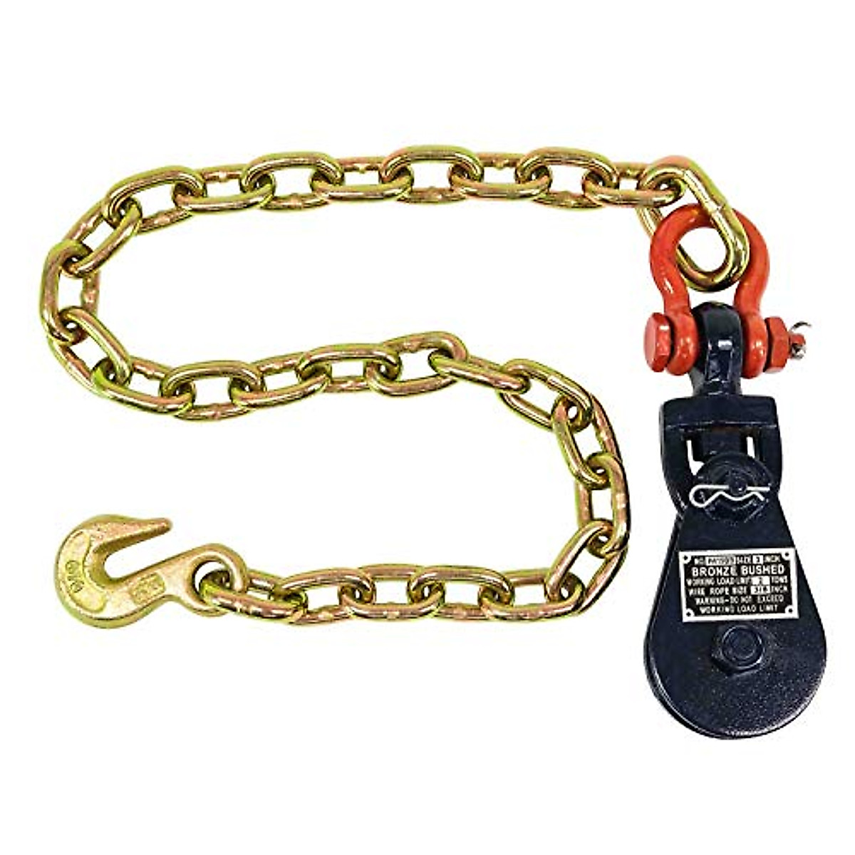 Mytee Products Tow Truck Kit - (1) 2 Ton 3" Snatch Block w/Chain & (4) Tire Skates for Tow Truck Safety Orange - Flatbed Tow Truck Rollback Wrecker Car Carrier Cable