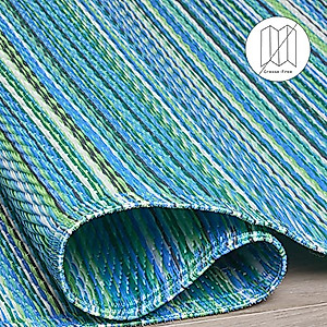 Fab Habitat Outdoor Rug - Waterproof, Fade Resistant, Crease-Free - Premium Recycled Plastic - Striped - Patio, Porch, Deck, Balcony, Sunroom - Cancun - Turquoise & Moss Green - 5 x 8 ft