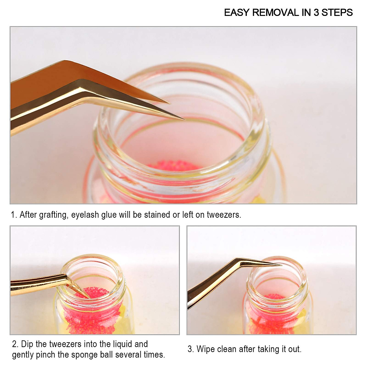 2 Pieces Eyelash Extension Tweezers Cleaner, Tweezers Cleaning Tool Kit with Liquid Glue Remover and Sponge Ball For Lash Extension Application