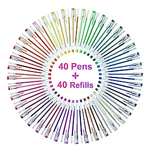 Shuttle Art 80 Pack Glitter Gel Pens, 40 Colors Glitter Gel Pens Set with 40 Refills for Adults Coloring Books Drawing Crafts Scrapbooking Journaling
