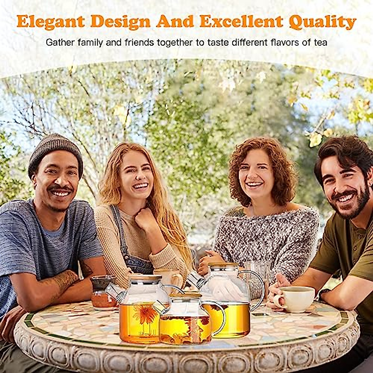 Glass Teapot Stovetop Microwave Safe, 50oz/1500ml Glass Tea Kettle with Bamboo Lid and Removable Filter Spout, Heatproof Borosilicate Glass Teapot for Loose Leaf, Blooming Tea and Fruit Tea…