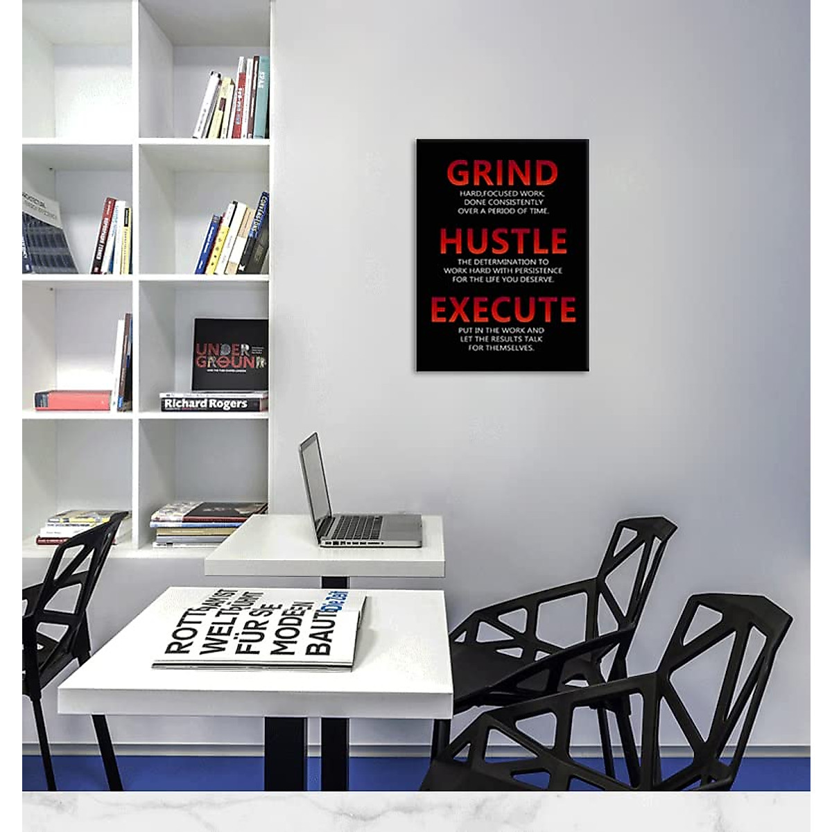 Motivational Canvas Wall Art Grind Hustle Execute Painting Office Decor Posters Prints Inspirational Entrepreneur Quotes Picture for Wall Decor Living room Gym Framed Ready to Hang[18"W x 24"H]