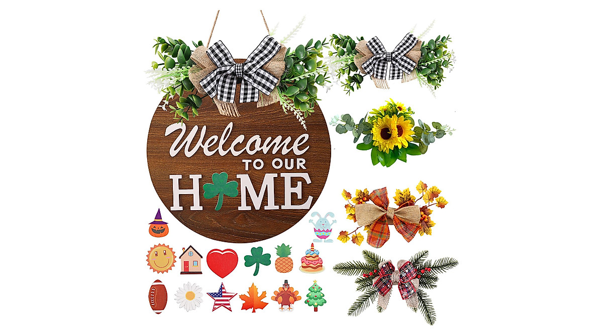 Seasonal Welcome Sign with 14 Icons - Farmhouse Decor