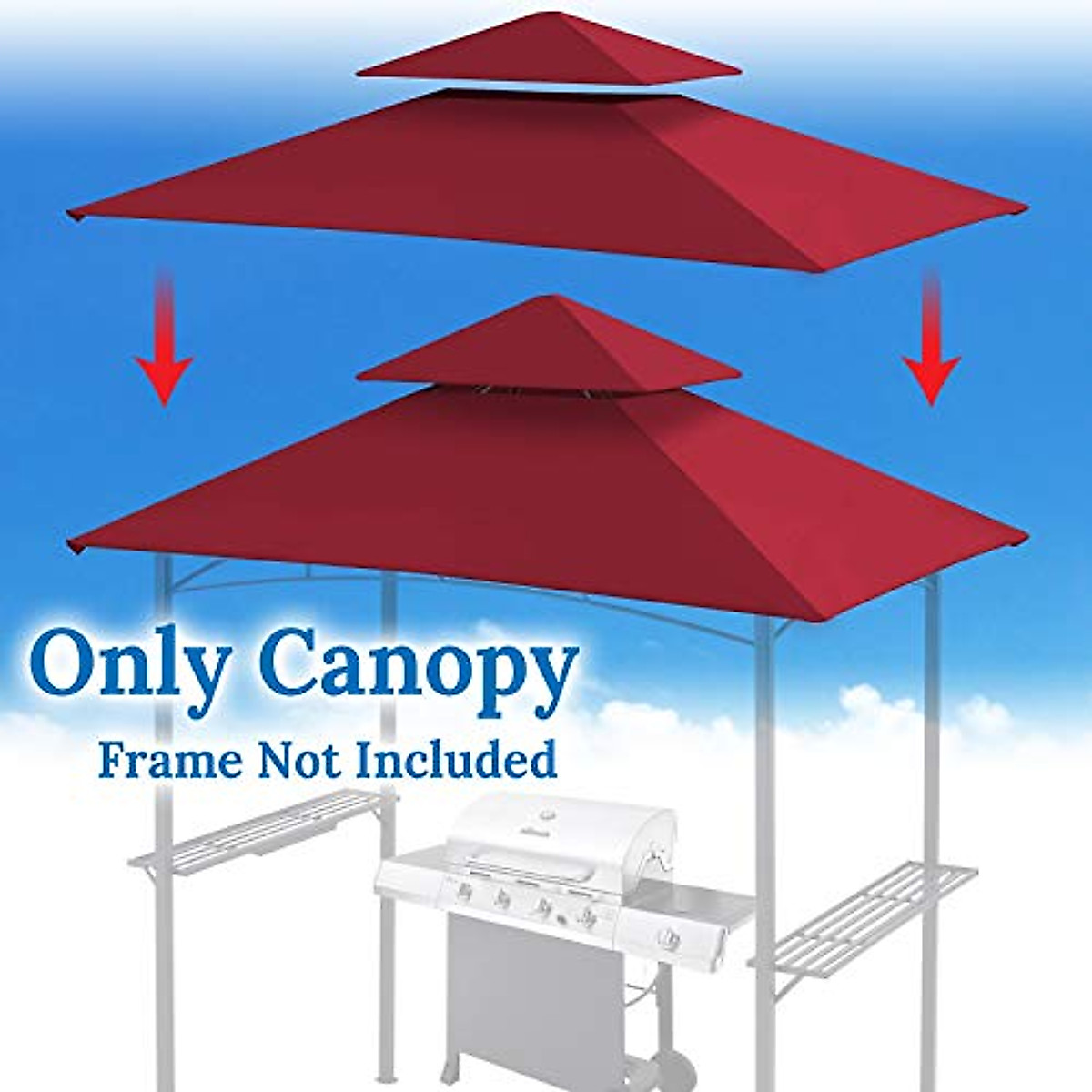 BenefitUSA Double Tiered Replacement Canopy ONLY for 8x5Ft Barbecue Gazebo, Outdoor Grill Shelter Replacement Canopy Top (Burgundy)