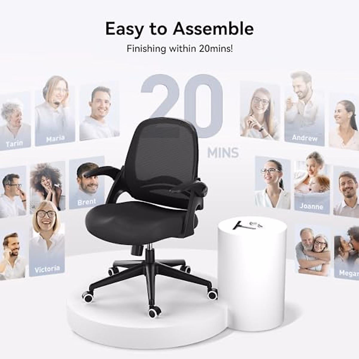 Hbada Office Chair, Desk Chair with Flip-Up Armrests and Saddle Cushion, Ergonomic Office Chair with S-Shaped Backrest, Swivel, Mesh, for Home and Office, Black