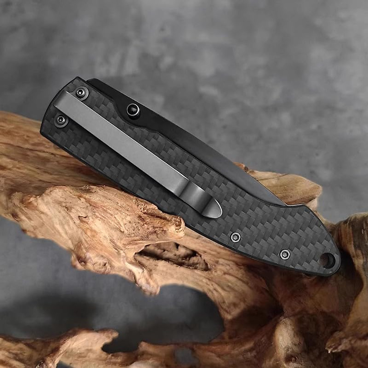 Cool Hand 4.5" Carbon Fiber Folding Knife w/ 3.25" Polished Black Zirconia Ceramic Blade, Liner Lock Mechanism, w/Pocket Clip, Gift Box Packing