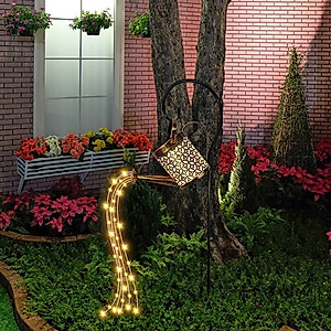 Star Shower Garden Art Light Decoration - Outdoor Hollow Out Watering Can Sprinkler Fairy Lights - Waterproof Twinkle Star Lamp -Starry Copper String Lighting Yard Art Décor