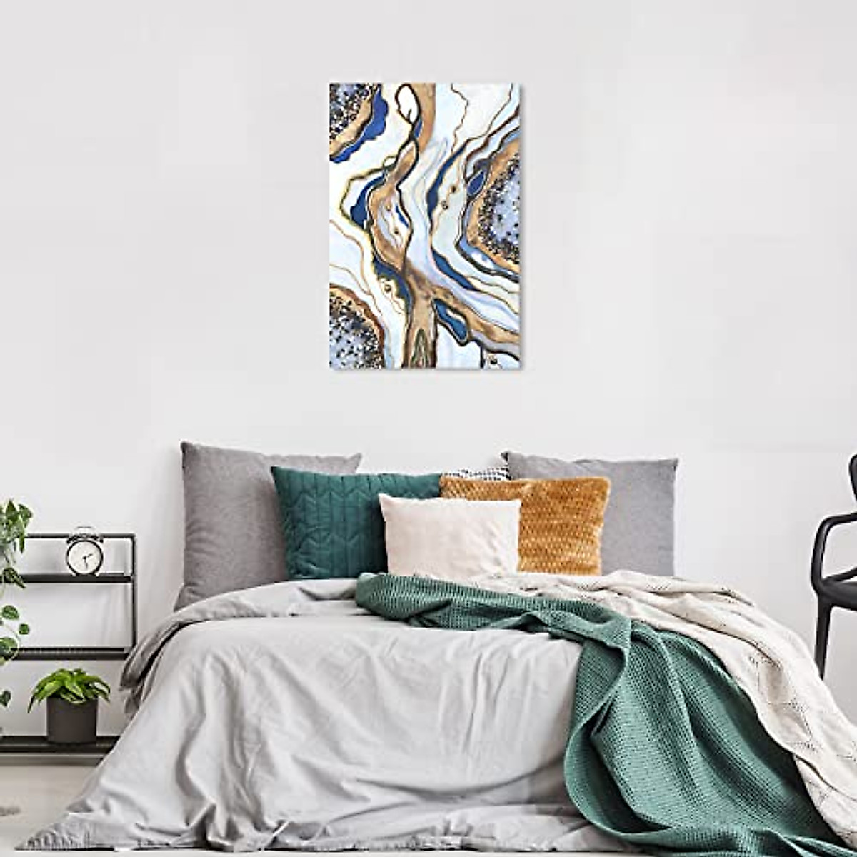 Wynwood Studio Abstract Modern Canvas Wall Art Shadows Play Living Room Bedroom and Bathroom Home Decor 24 in x 36 in Gold and Blue