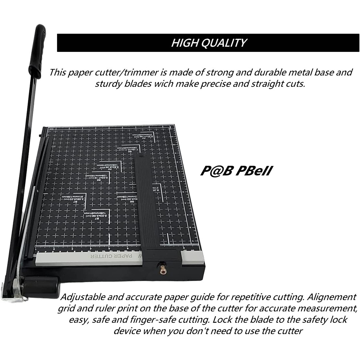 P@B PBell A4 Paper Cutter, Trimmer Guillotine Cutting Length with Safety Blade Lock (Black) …