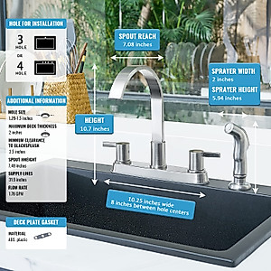 Kitchen Faucet with Sprayer,Brushed Nickel Stainless Steel Kitchen Sink Faucet with Side Sprayer,Kitchen Faucets for Sink 3 Hole,Commercial RV Laundry Utility Kitchen Faucet KMF027L KMF027L