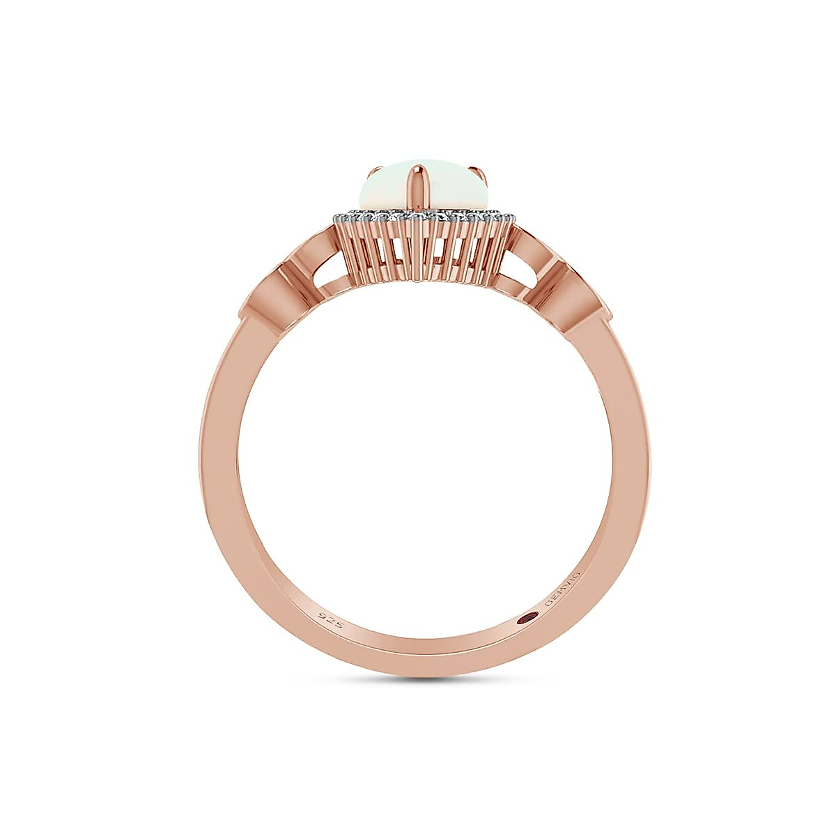 GEMVIO Collection 1 Carat CT 8X6MM Pear Cut Natural White Opal Gemstone & Diamond Halo Teardrop Engagement Ring In 14K Rose Gold Over Sterling Silver Anniversary Wedding Band Ring(1 Cttw)-6