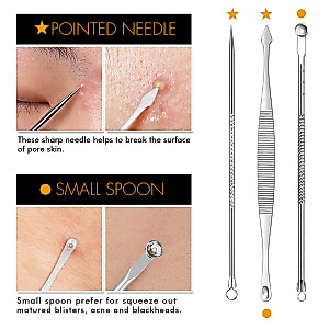 7-Piece Blackhead Remover Kit - Pimple Comedone Extractor Tool set for Facial Acne and Treatment for Blemish, Whitehead Popping, Zit Removing for Risk Free Nose Face Skin with Metal Case