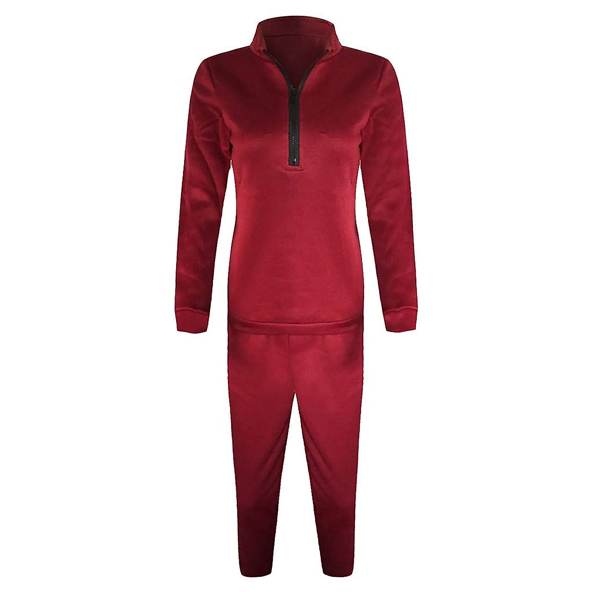 Womens Sweatshirt Sets Ladies Long Sleeve Solid Tracksuit Suit Sport Zipper Pullover Sweatshirt Pants 2Pcs Casual Clothes (Red, S)
