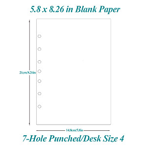Mini Binder Blank Filler Paper for 3 or 7 Ring Binders - 100 Sheets/200 Pages Loose Leaf Paper Blank Refills, Desk Size 4, 100gsm Blank Paper, 5.8" x 8.5"