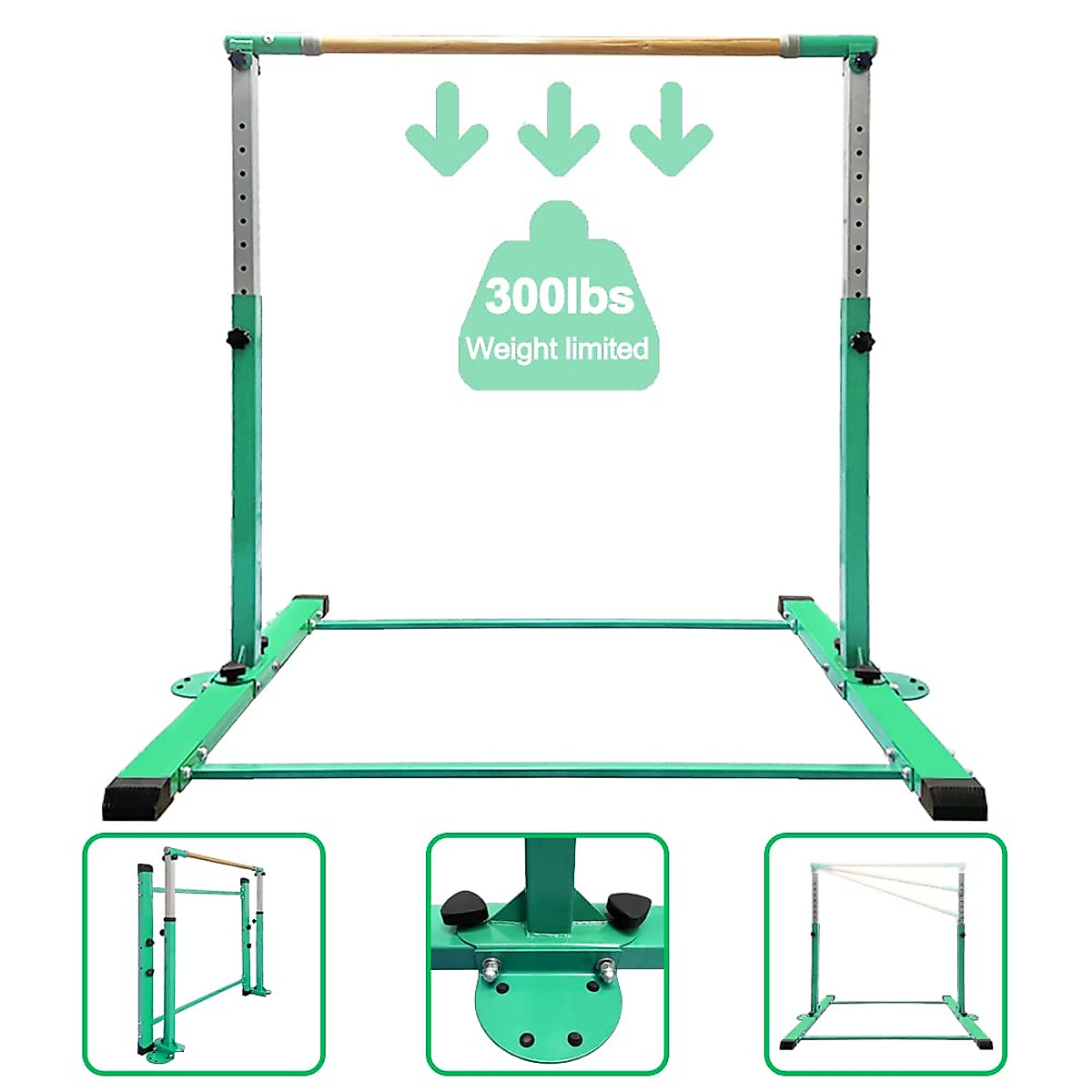 BYBAG Expandable Gymnastics Kip Bar,Horizontal Bar for Kids for Girls,No Wobble Gymnastic Equipment for Home Training,3' to 5' Adjustable Height,Gymnasts 1-4 Levels,300 lbs Weight Capacity