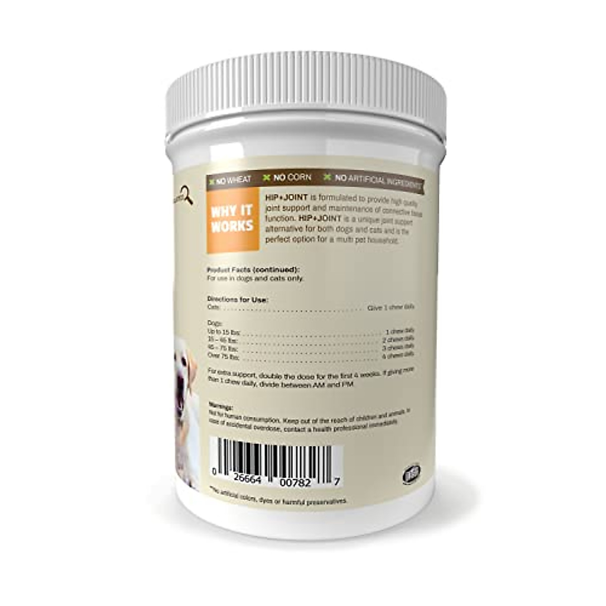 Pet Naturals Hip and Joint Supplement with Glucosamine, Chondroitin and MSM for Dogs and Cats, Duck Flavor, 160 Chews