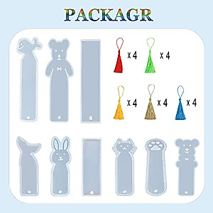 9Pcs Resin Bookmark Mold with 20Pcs Tassels, Silicone Rectangle Mold, Unique Resin Molds for Epoxy Resin, Bookmark Moulds Kits for Resin Casting DIY