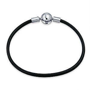 Starter Black Genuine Leather Bracelet For Women Teen Fits European Beads Charm .925 Sterling Silver Barrel Clasp 8 Inch