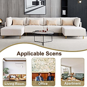 Anewome 143" Modular Sectional Sofa, Linen Fabric 4 Seat U-Shaped Couch with Ottoman Comfy Modern Convertible Sectional Sofa for Living Room Upholstered Boho Sofa with Metal Legs, Beige+Brown Pillow