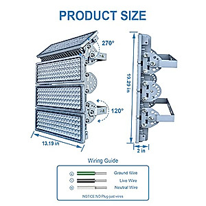Kekeou Stadium Lights LED Flood Light Outdoor Field Lights 400W Exterior 44000LM 6500K IP67 Waterproof Adjustable Lighting Arena Lights