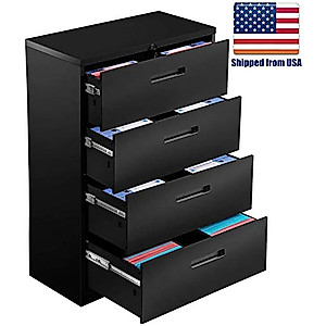 Aooppec Upgraded Version Stronger Large Metal Steel Lateral File Cabinet 4 Drawers with Lock, Heavy-Duty Filing Cabinet Lockable with Anti-Tilt Structure and 2 Keys for Home Office (Black)
