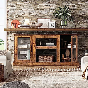 WLIVE Retro TV Stand for 65 inch TV, TV Console Cabinet with Storage, Open Shelves Entertainment Center for Living Room and Bedroom, Rustic Brown…