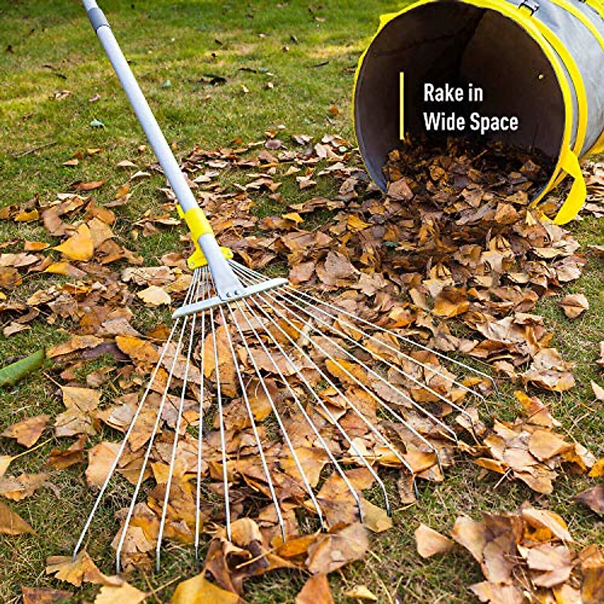 Jardineer Leaf Rake - Garden Rake for Leaves, Adjustable Metal Rake and Yard Rake, Collapsible Lawn Rake with Expandable Head from 7 inch to 23 inch. Ideal Garden Leaf Rake Tools