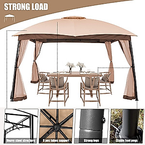 Gazebos for Patios with 4 Sand Bags, Outdoor Gazebo Tent with Netting Screen Walls, Heavy Duty Gazebo Canopy with 120 Square Feet of Shade for Garden, Backyard Deck, and Lawns (Khaki)
