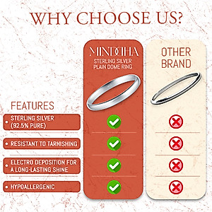 MINDDHA Sterling Silver Rings - High Polish Rings for Women, Men - Plain Dome Silver Ring - Wedding Band - Christmas, Valentines, Birthday, Mothers Day - 2mm Band Size 8