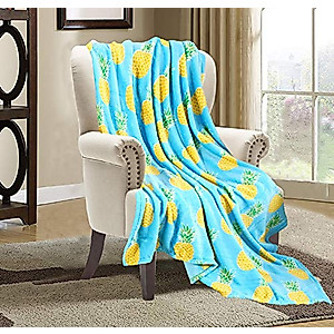 Valerian Luxury Velvet Super Soft Light Weight Blanket Prints Fleece Throw - All Year Round Home Decor, Fuzzy Warm and Cozy Throws, Couch and Gift, 50 x 60inch, Pineapple