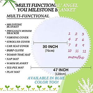 Baby Milestone Blanket for Baby Boy/Monthly Blanket (XL) with Wooden Ring. Personalized Thick Soft Round Blanket for Baby Boy/Newborn/Pregnancy Photography/Growth Tracking