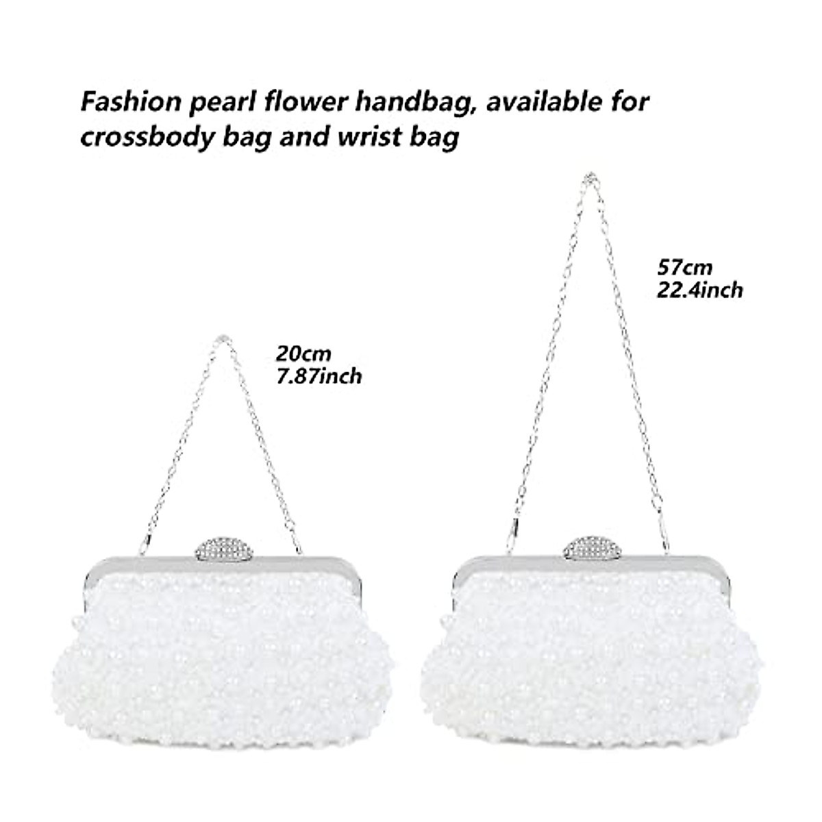 Carwales Women Pearl Clutch Flower Evening Bag Pearl Purse for Women Evening Wedding Dance Prom Bridal Handbags(White)
