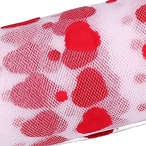 Heart Red Tulle Rolls, Tulle Ribbon Fabric Tulle Spool Packaging Ribbon Spool DIY Craft Accessories for Wedding Decoration Gift Wrapping, 6 Inch by 25 Yards