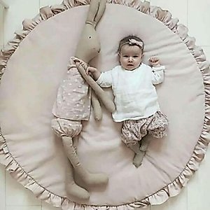 TEALP Cotton Baby Play Mat Soft Crawling Mat Detachable Rugs Washable Game Blanket Playmats for Floor Kids Infant Round Rug Room Décor for Girls, 3.3FT X 3.3FT, Pink Rug