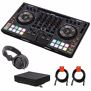 Reloop MIXON 8 Pro DJ Controller for Serato DJ and Algoriddim djay Software Bundle with Gator GMC-2222 Mixer Dust Cover, Polsen Studio Headphones, and 2x XLR-XLR Cable