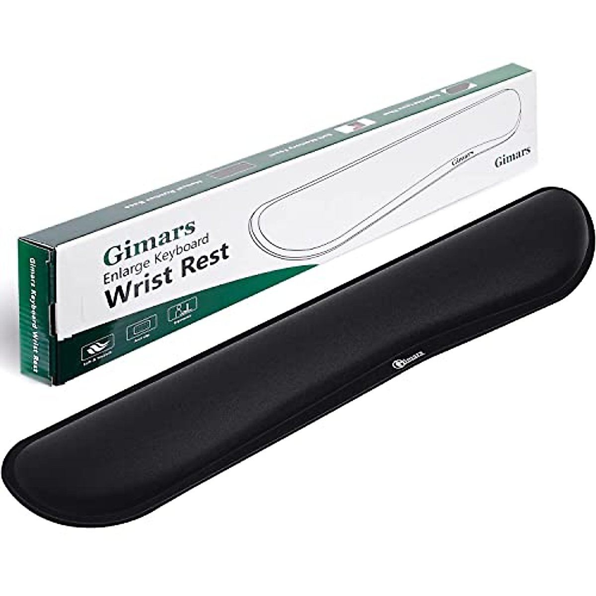 Gimars Keyboard Wrist Rest Pad with 63D High-Density Thicken Enlarge Memory Foam, Anti-Slip Rubber Base and Ergonomic Design for Office,Gaming, Computer, Laptop, Mac, Carpal Tunnel Pain Relief, Black