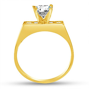 Size - 7 - Solid 14k Yellow Gold Round Cut Flat Bridal Engagement Ring & Wedding Band CZ Cubic Zirconia (2.0cttw., 1.0ct. Center)