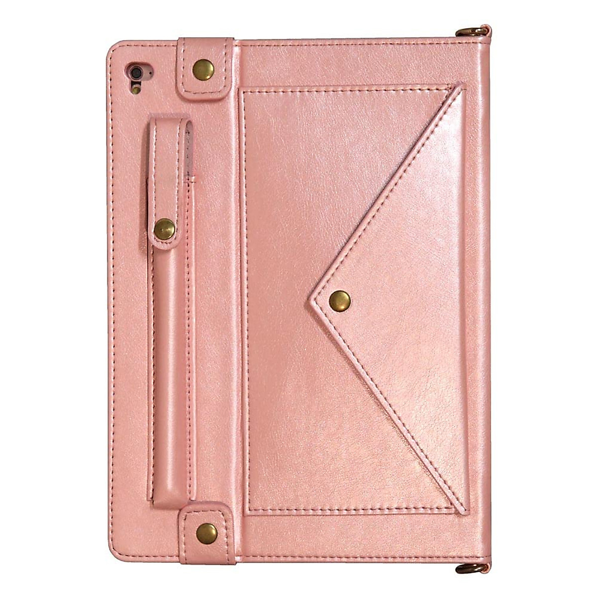 Case for 9.7-inch iPad 2018 2017 (iPad 5th/6th Generation), iPad Air/Air 2 Case, Techcircle Smart Folio Stand PU Leather Crossbody iPad Cover with Hand Strap, Card/Pencil Holder Wallet Case, Rose Gold