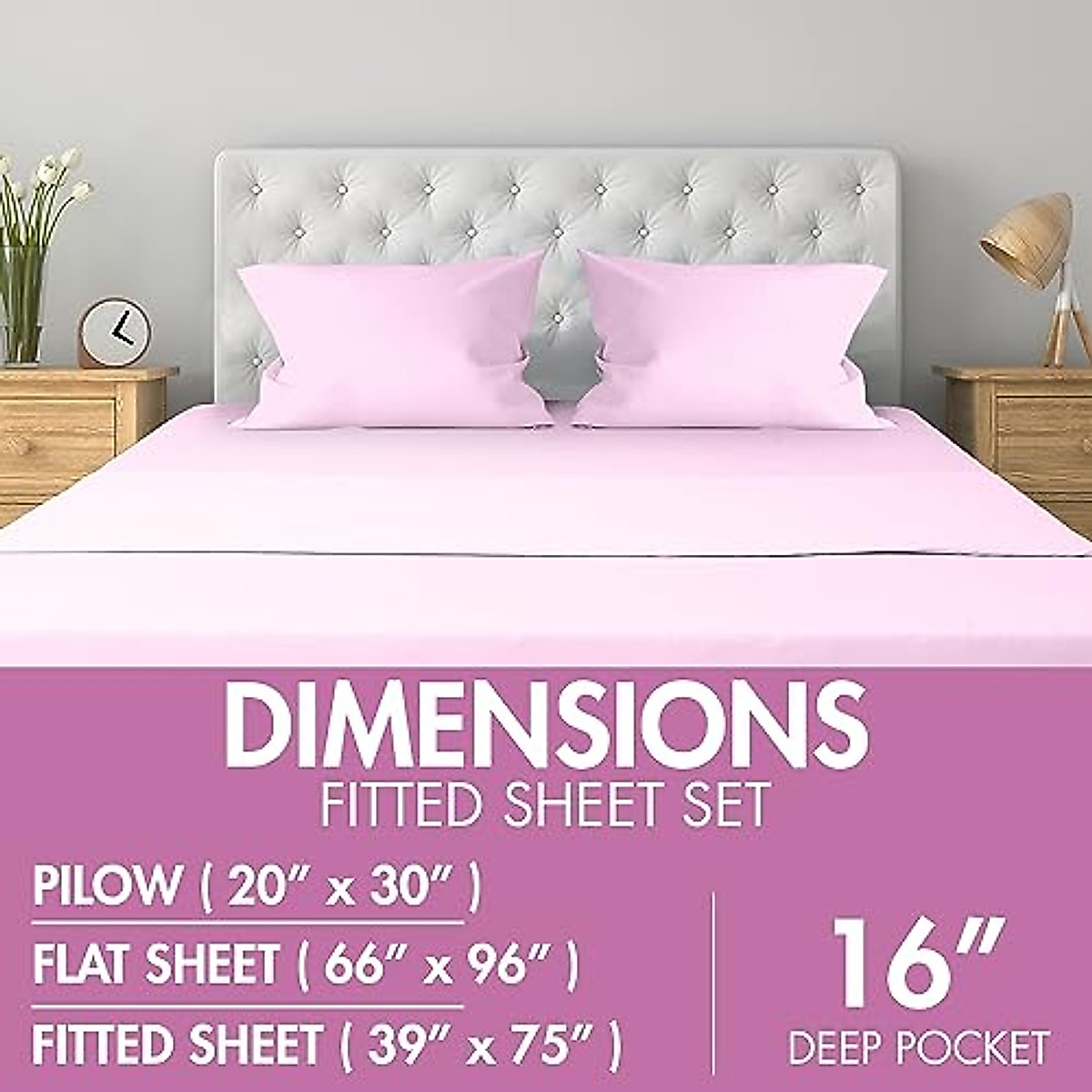 Homes Perception - 3-Piece Jersey Bed Sheets - Twin Size - Jersey Knit Sheet Set – Breathable & Soft Cotton Jersey Sheets - Includes Flat Sheet, Jersey Fitted Bed Sheet, & 1 Pillowcase, Pink