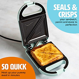 Tasty Mini Sandwich Maker, Makes Sandwiches, Paninis, Grilled Cheese, Desserts, Quick Results, Easy Cleanup, 600W, Aqua