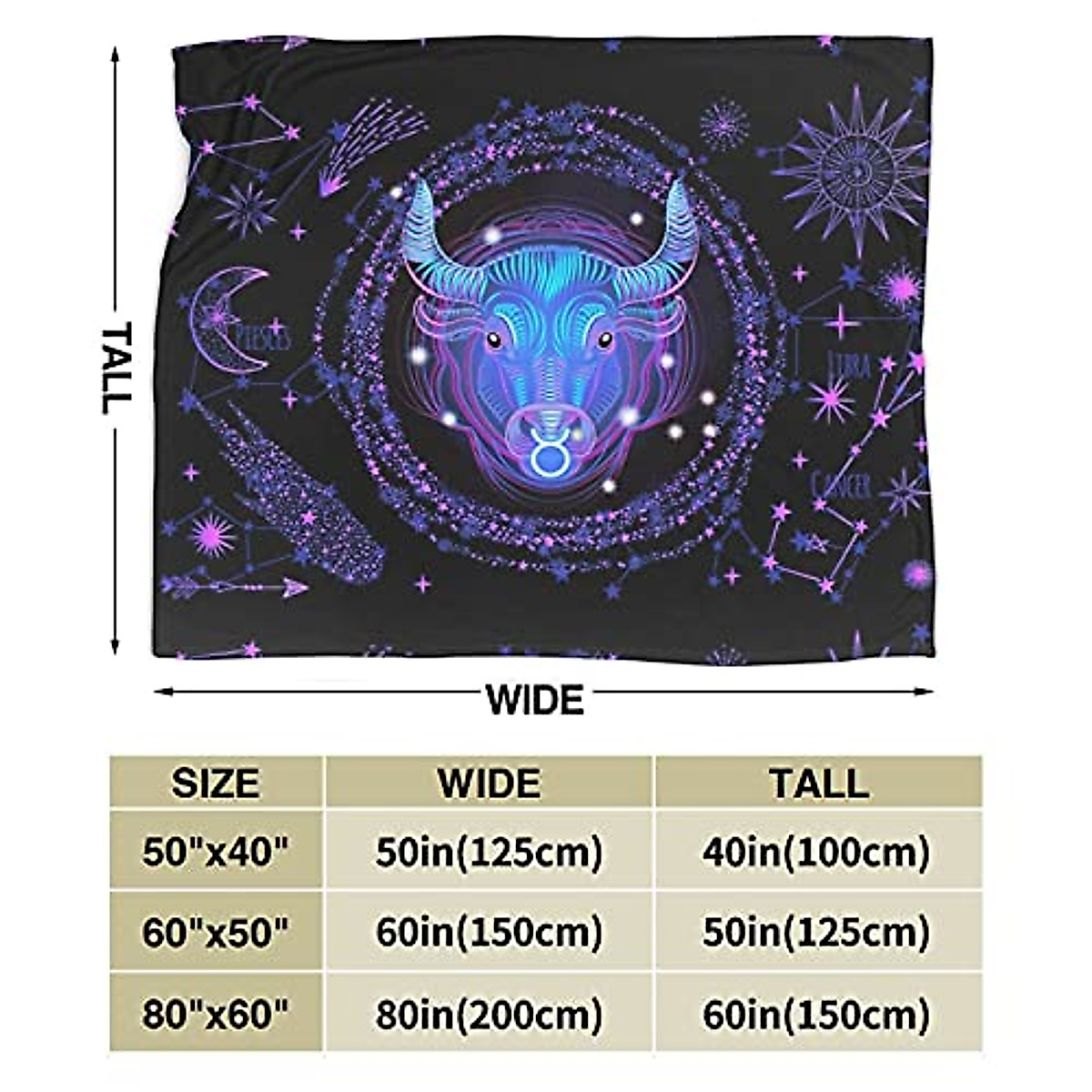 Taurus Throw Blanket Flannel Constellations Blanket Warm & Soft 12 Horoscope Astrology Throw Blankets Constellation Theme Home Décor 50"X40"