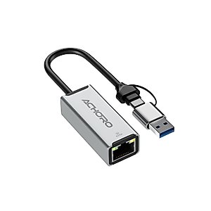 ACHORO LAN to USB Ports - Built in USB A & USB C to USB Port Ethernet Port Adapter - Multiple USB Port for PC, Mac - Aluminium Alloy RJ45 Ports to USB C and USB A Port (LAN PORT)